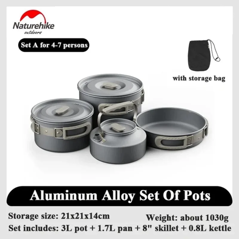 Naturehike Outdoor Portable Aluminum Alloy Camping Cookware Pot Set 4 ...